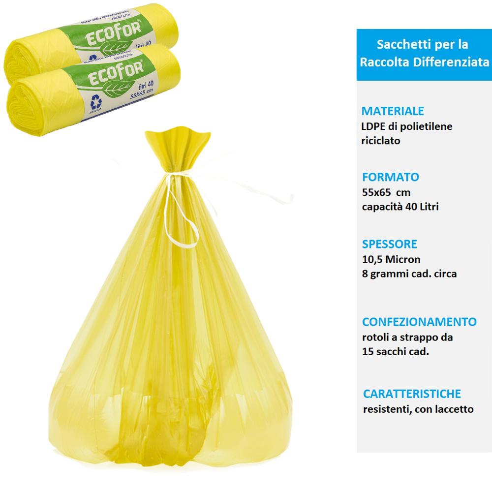 Sacchi raccolta differenziata 55X65 Giallo- 150 Pezzi