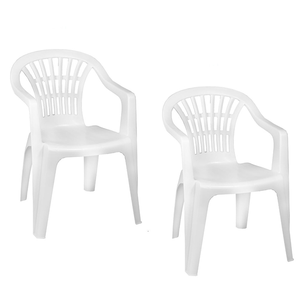 Sedia di plastica bianca con braccioli da giardino