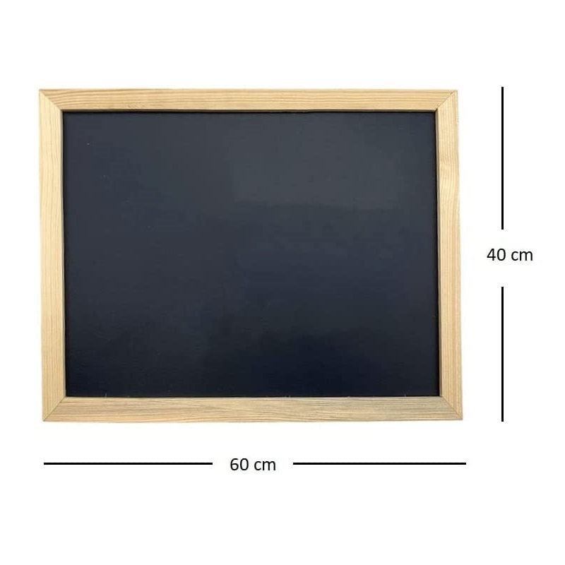 Lavagna nera con cornice in legno e 6 gessetti Misura 60x40