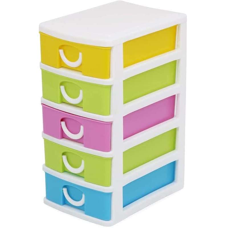 Cassettiera Plastica a Torre 5 cassetti colorati 16x22x25 cm