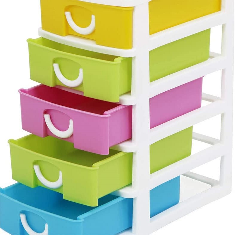 Cassettiera Plastica a Torre 5 cassetti colorati 16x22x25 cm