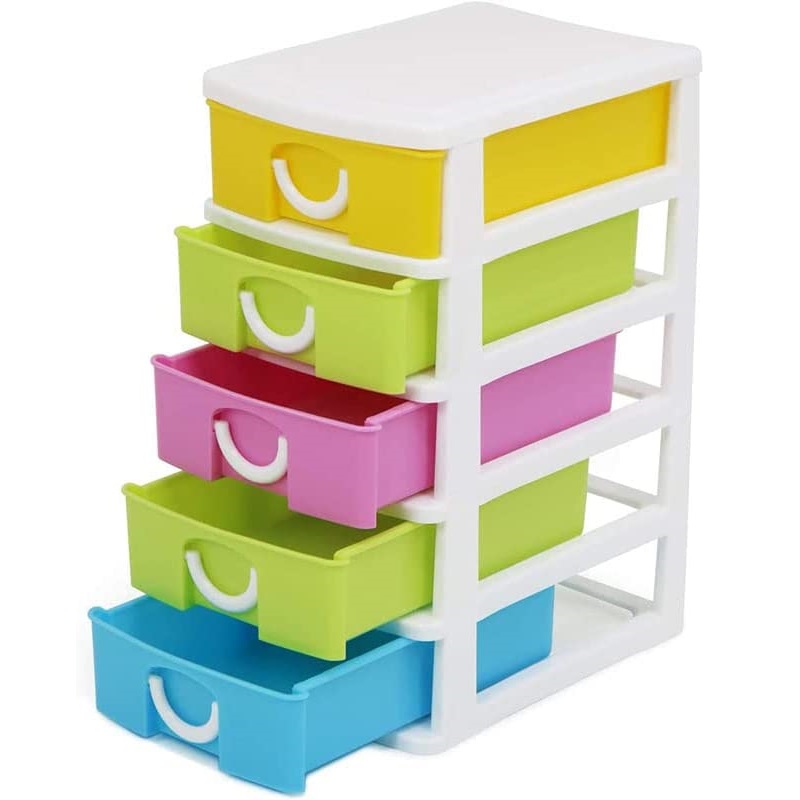 Cassettiera Plastica a Torre 5 cassetti colorati 16x22x25 cm