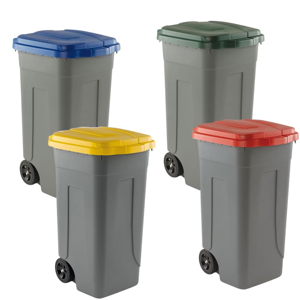 Set 4 bidoni raccolta differenziata con ruote