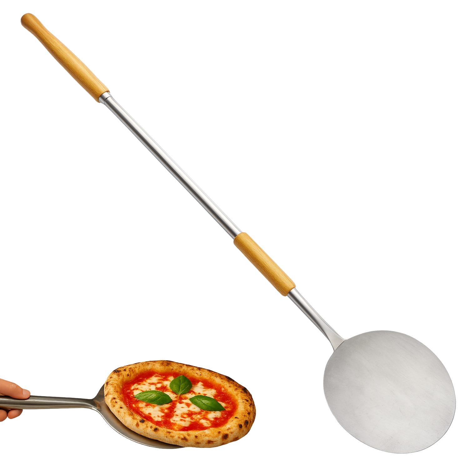 Pala pizza rotonda da 1,70 cm con manico in legno | Paluplus